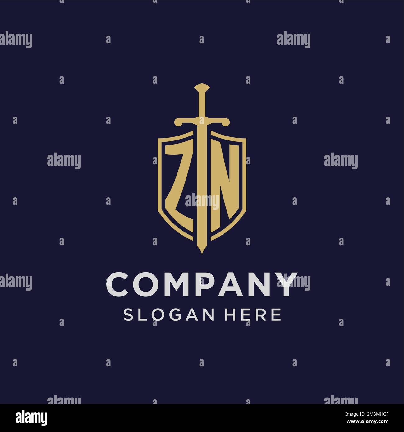 ZN logo initial monogram with shield and sword design ideas Stock ...