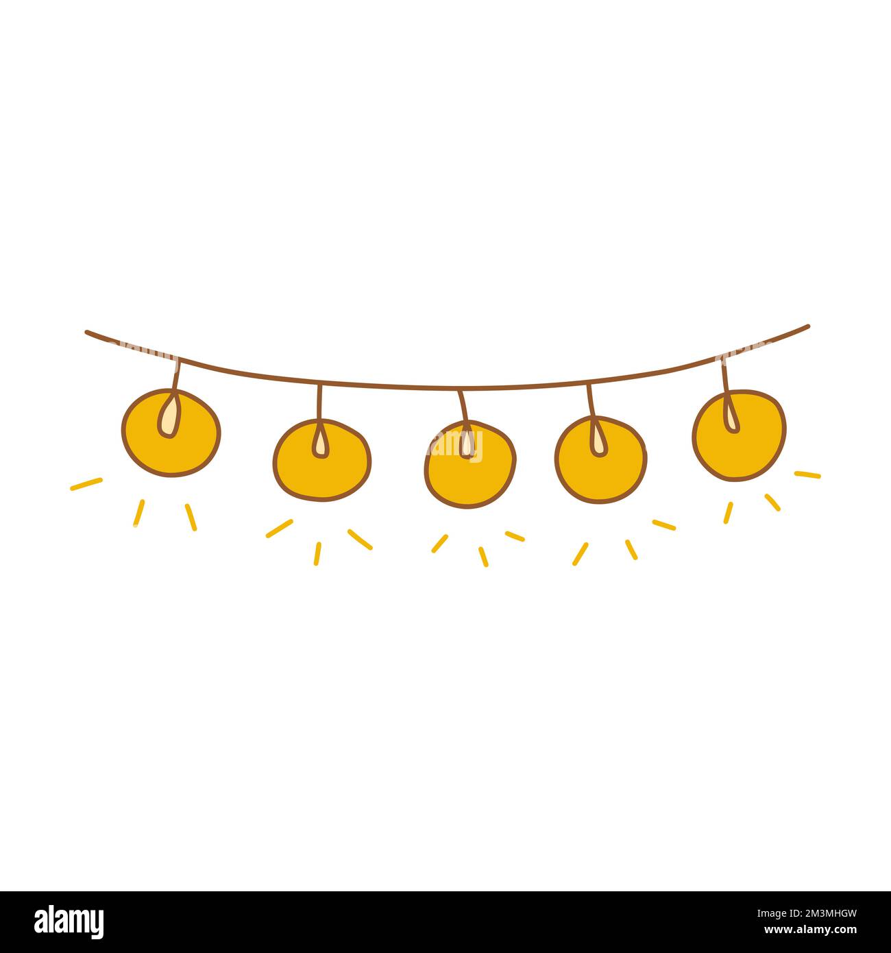 Garland with yellow glowing bulbs. Christmas and New Year decoration ...