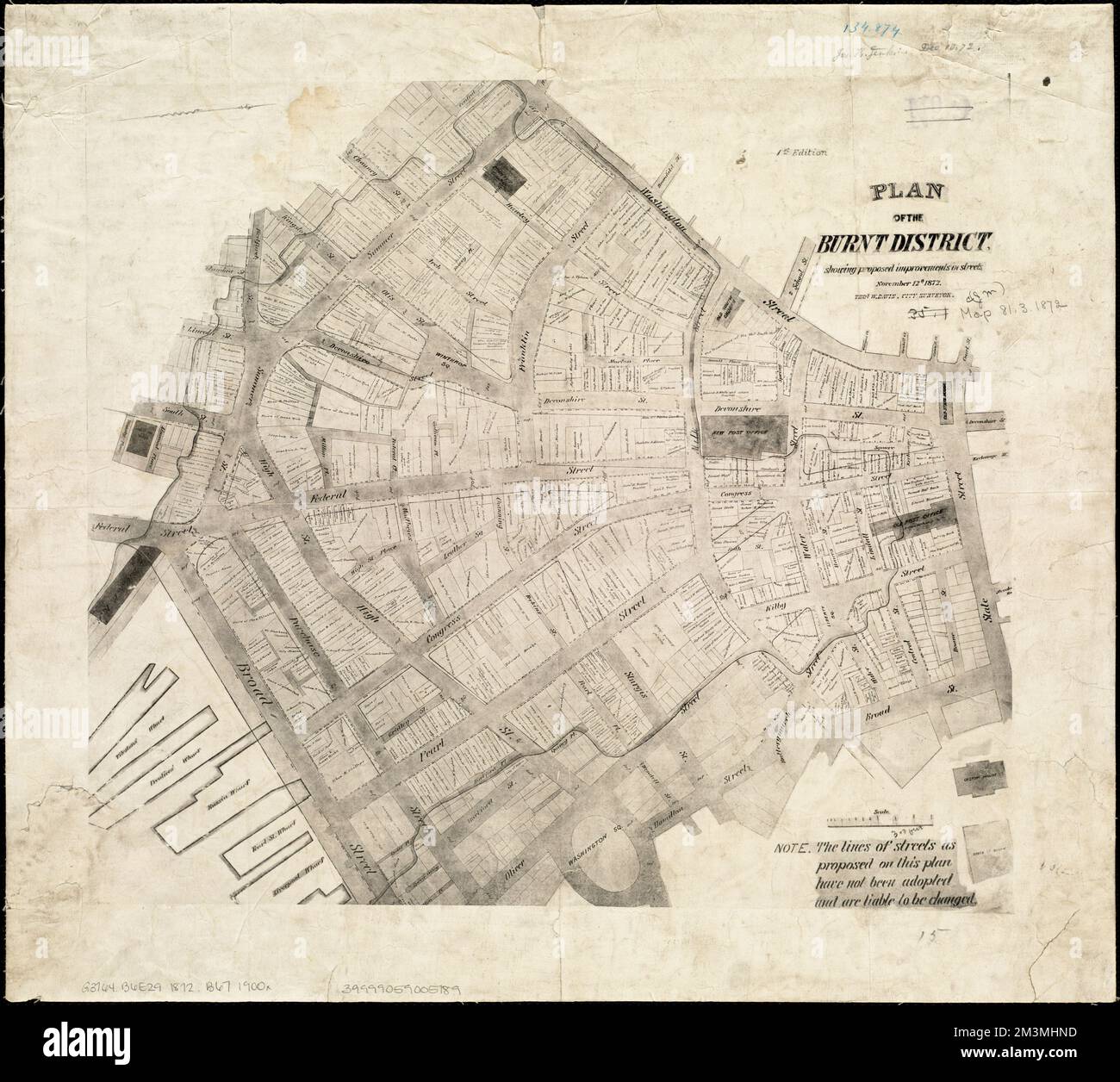 Plan of the burnt district : showing proposed improvements in streets ...