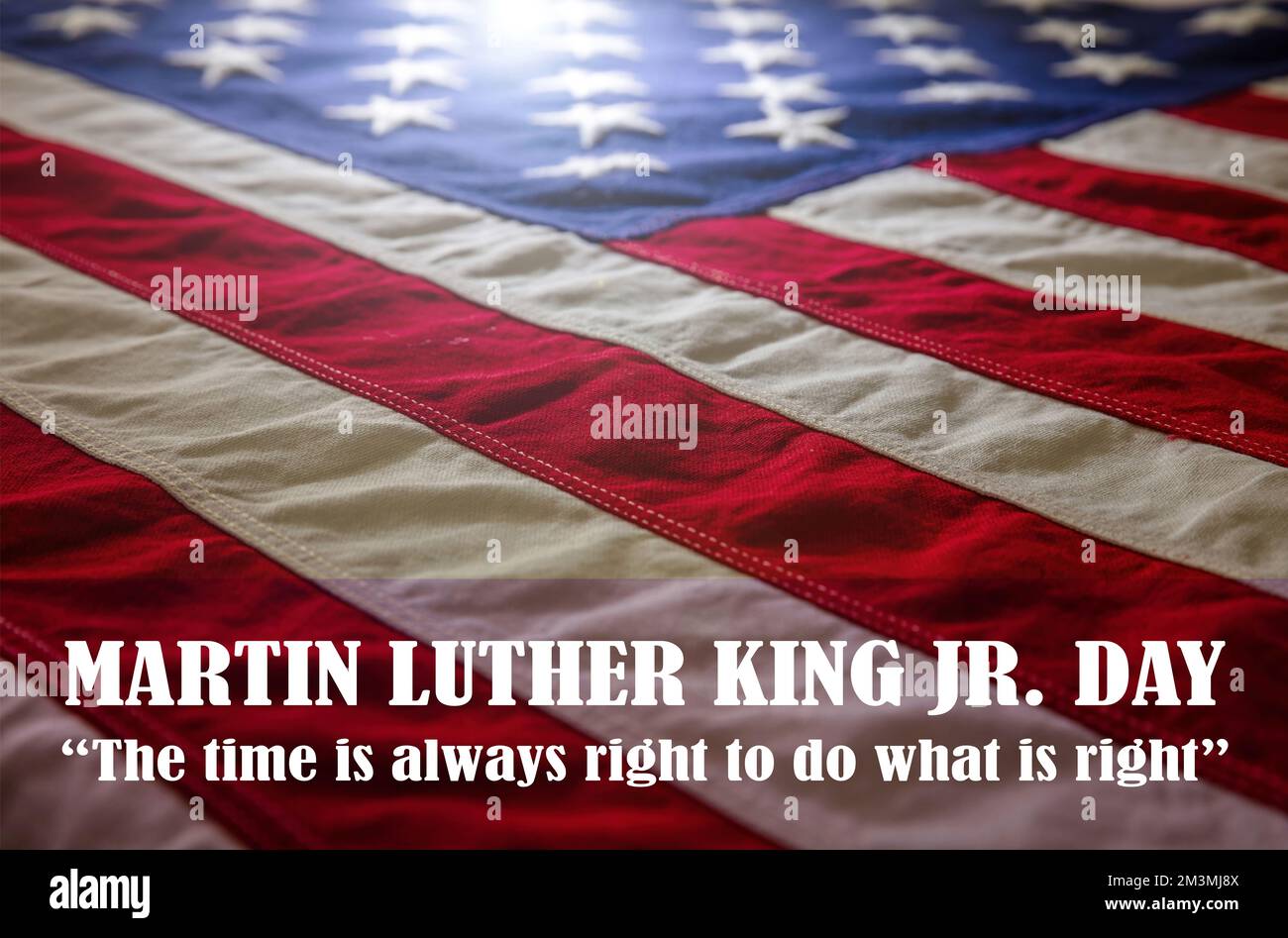 Martin Luther King Jr. Day celebration. MLK quote, Text on US flag ...