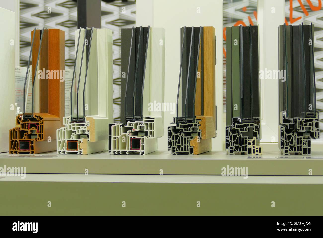 A row of window frames for thermo-acoustic insulation with double and ...