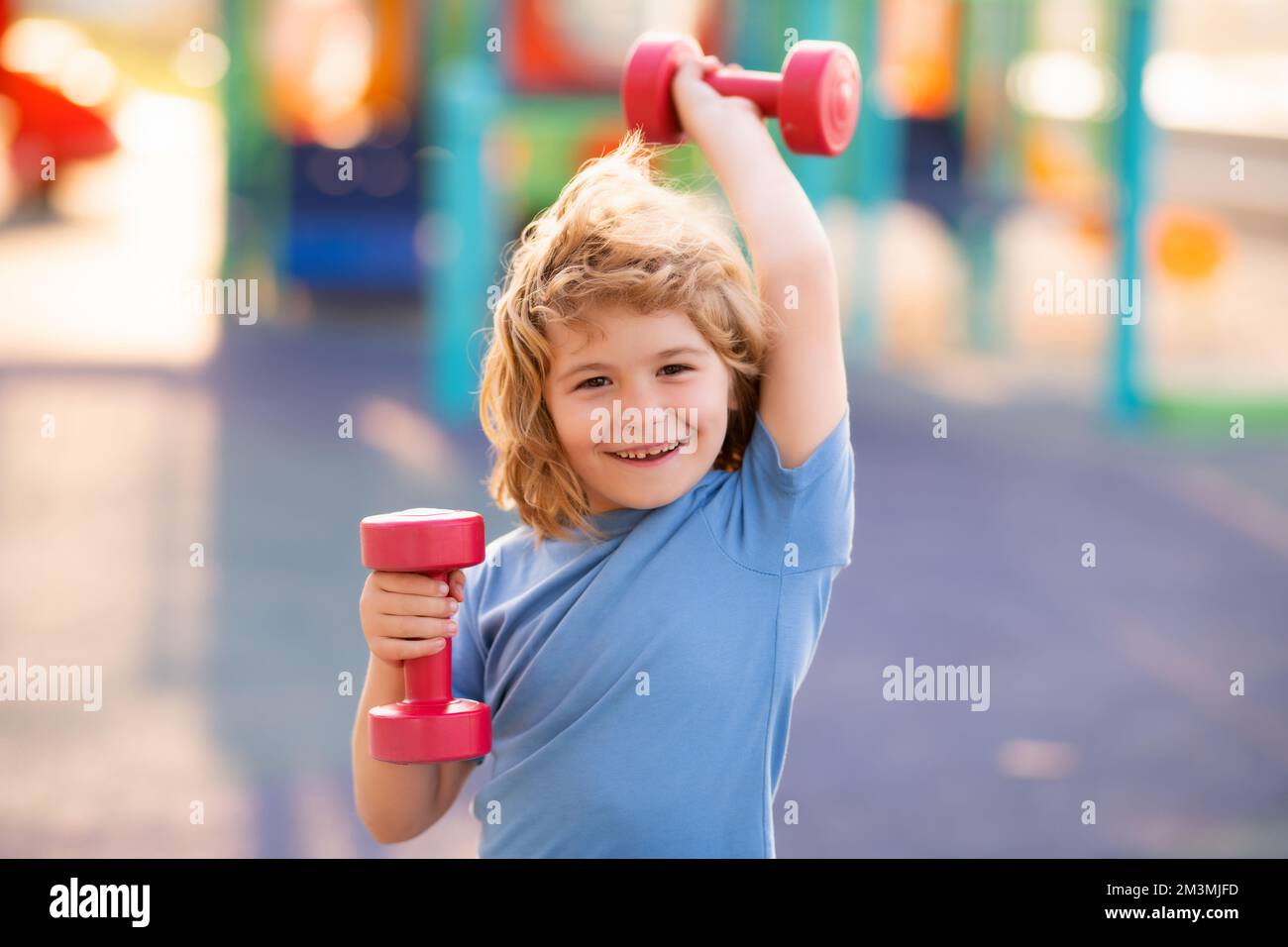 Kids sport training on playground outdoor. Child workout. Kid sport ...