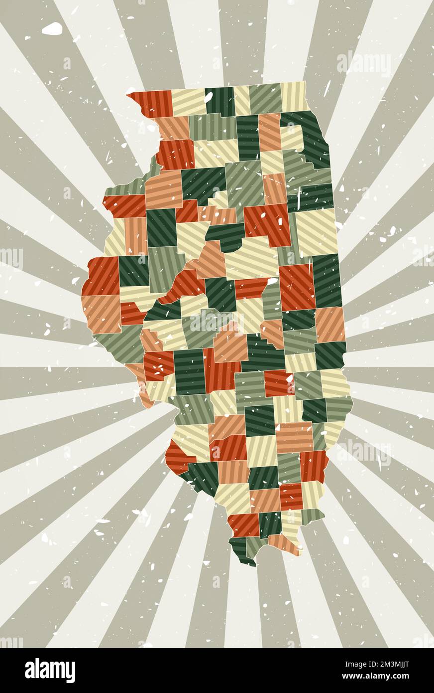 Illinois vintage map. Grunge poster with map of the US state in retro ...