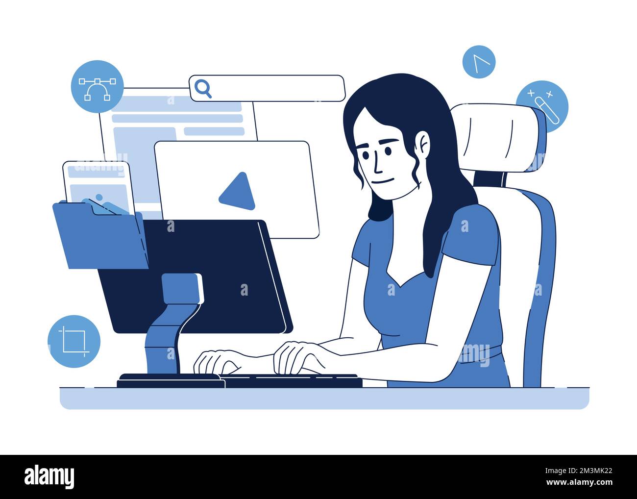 Illustrator working on computer flat concept vector illustration Stock ...