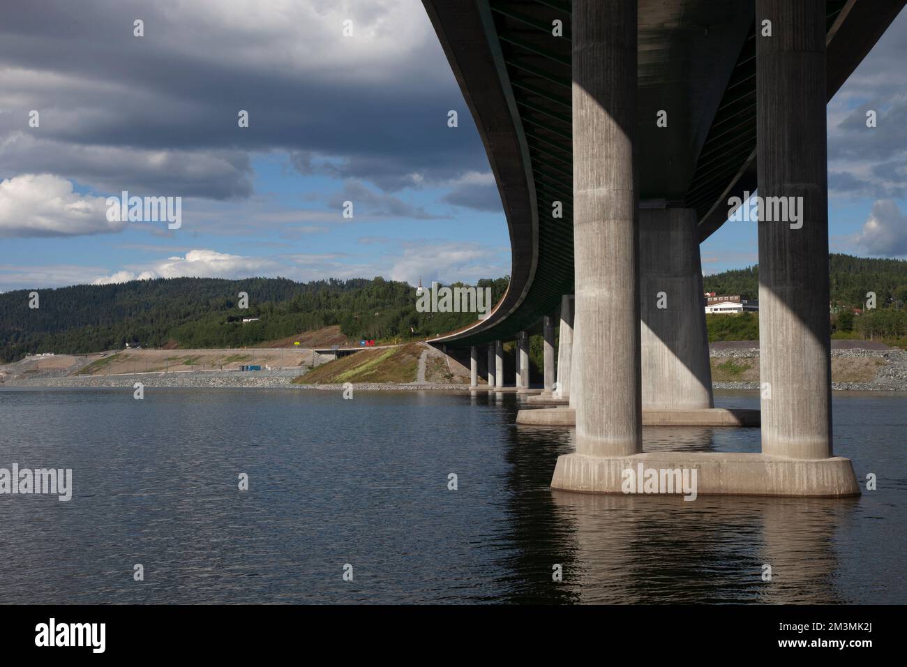 The columns of the Minnesund bridge over a river in Norway Stock Photo ...