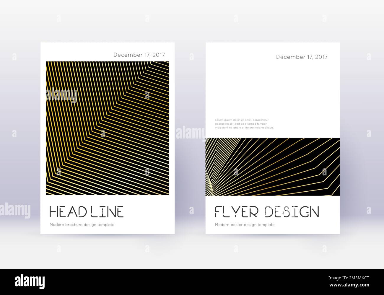 Minimal cover design template set. Gold abstract lines on black ...