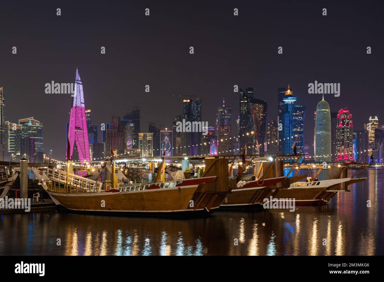 West Bay Doha skyline, Qatar at night Stock Photo - Alamy