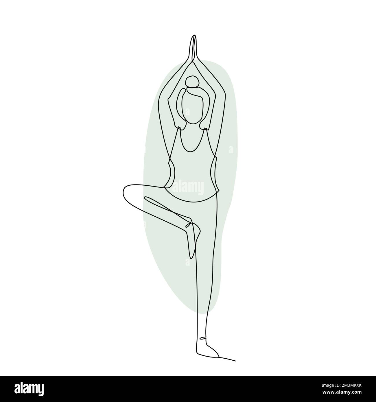 Single line drawing of a girl standing in a yoga pose with abstract ...