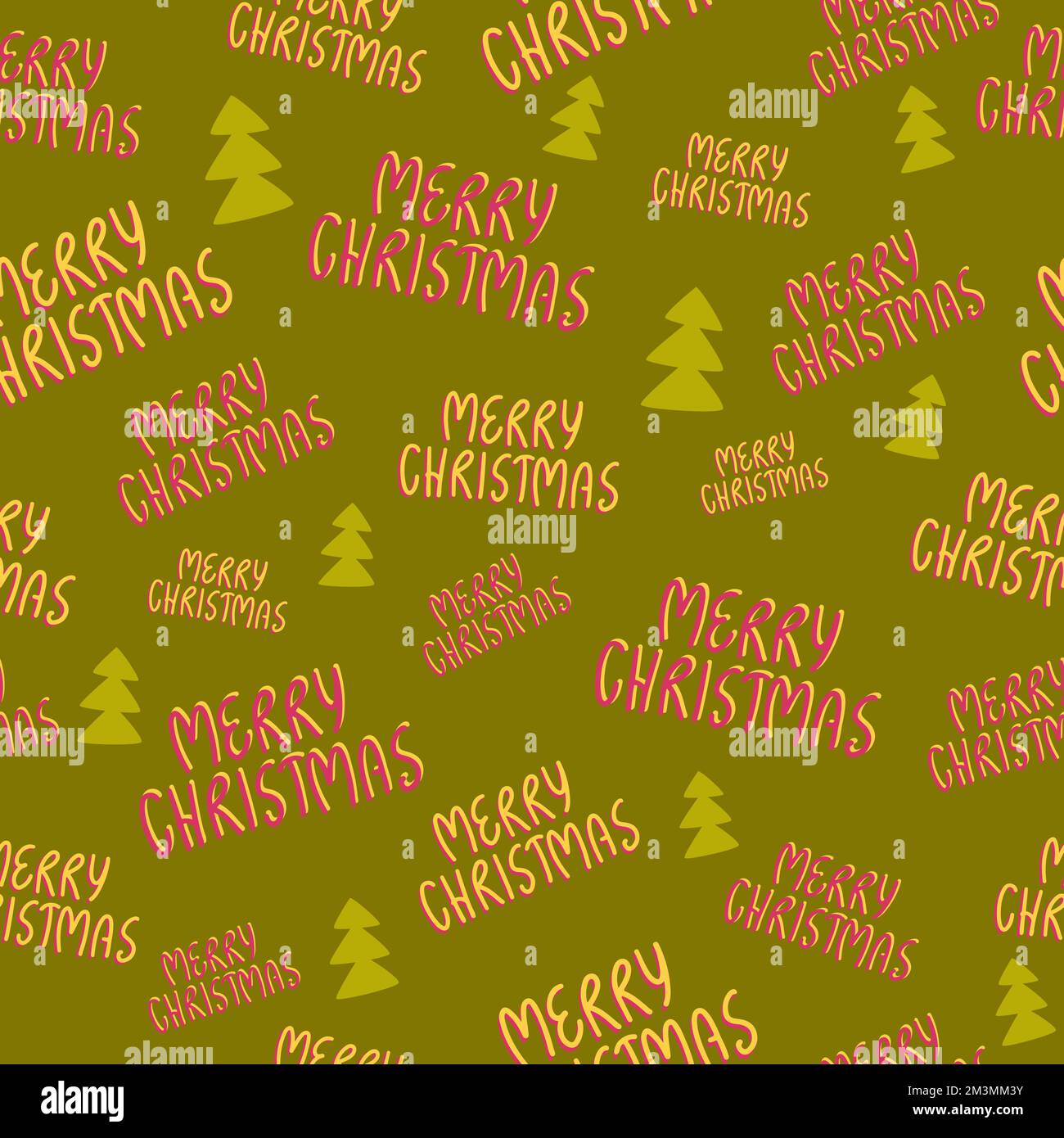 Merry Christmas Hand Drawn Lettering Seamless Pattern Stock Vector