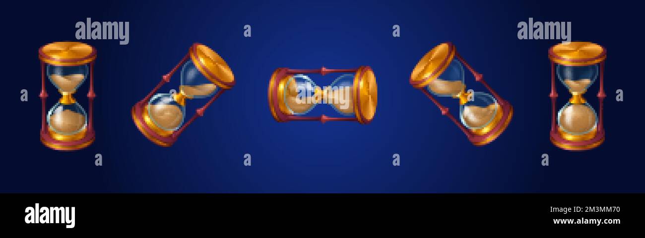 Hourglass rotation sprite sheet. Animation set of glass clock icons ...