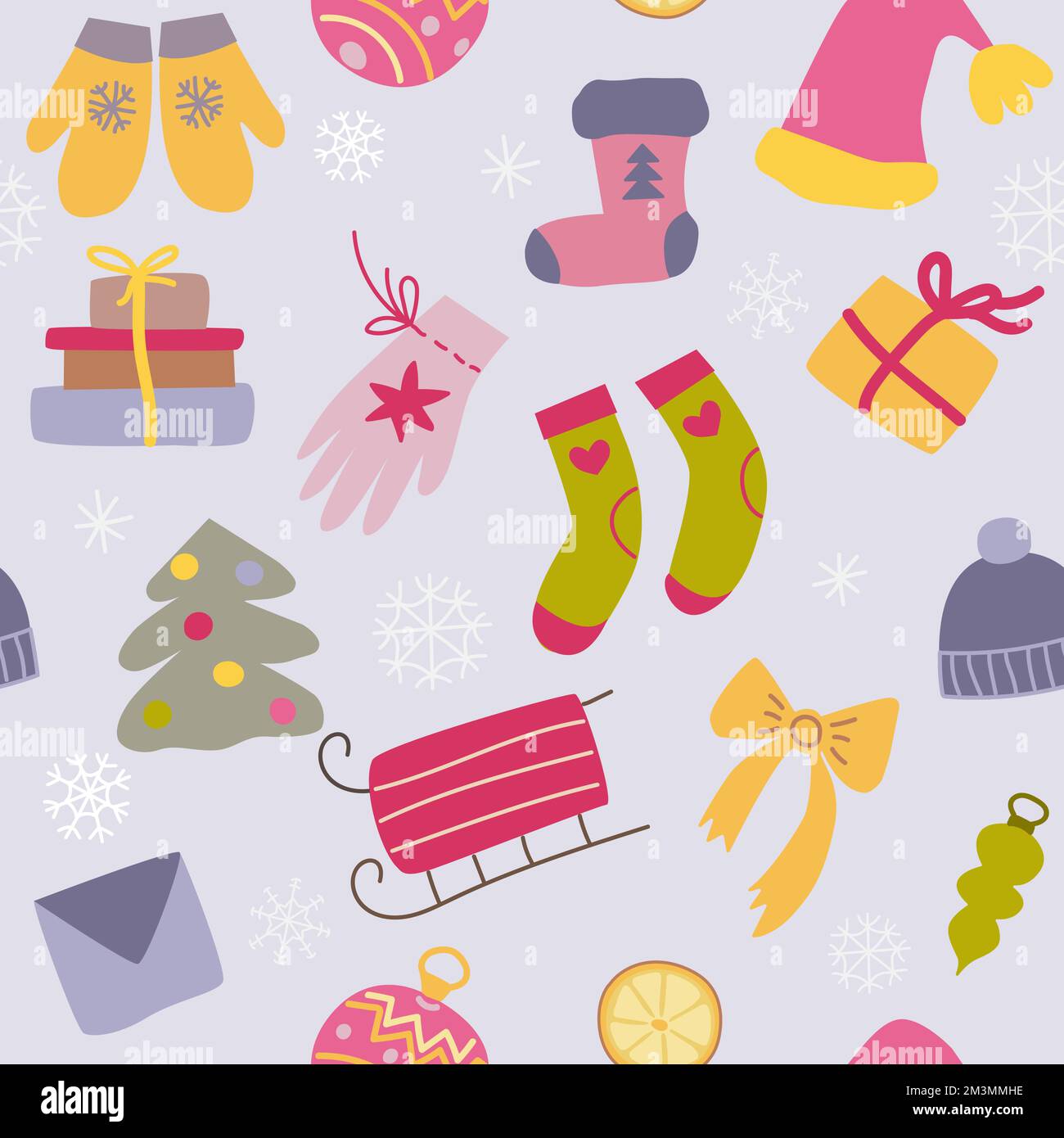 Winter symbols hand drawn colourful seamless pattern Stock Vector Image ...