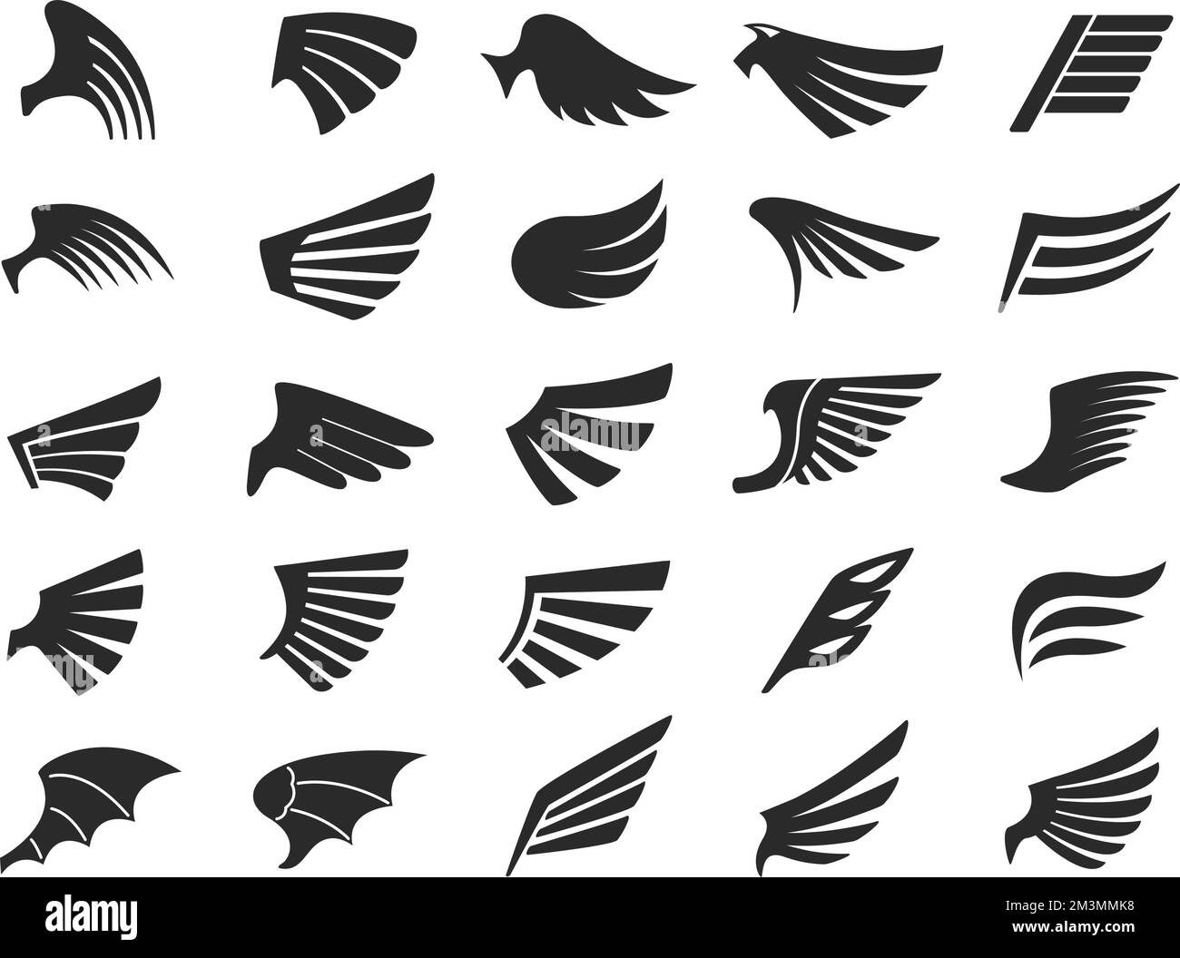 Stencil wings icons. Fast fly emblem, eagle freedom bird wing, holy ...