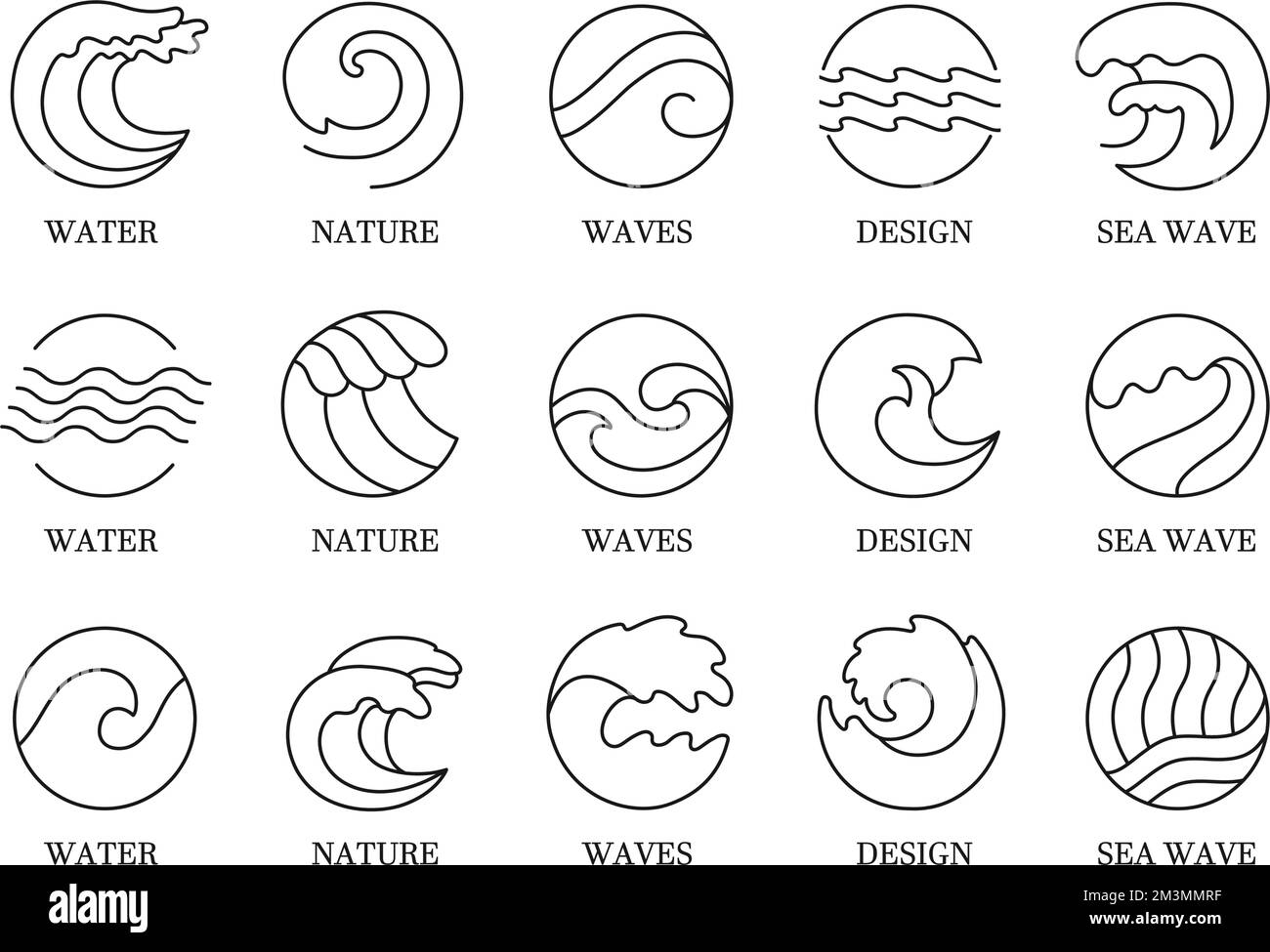 Ocean wave line emblem. Water label with ocean storm waves icon, water ...