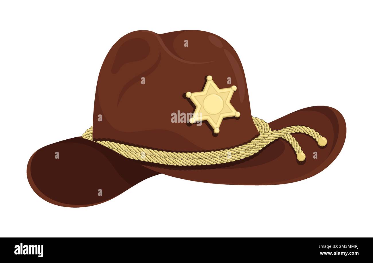 Brown sheriff hat with hexagonal gold star. Headdress with symbol of ...