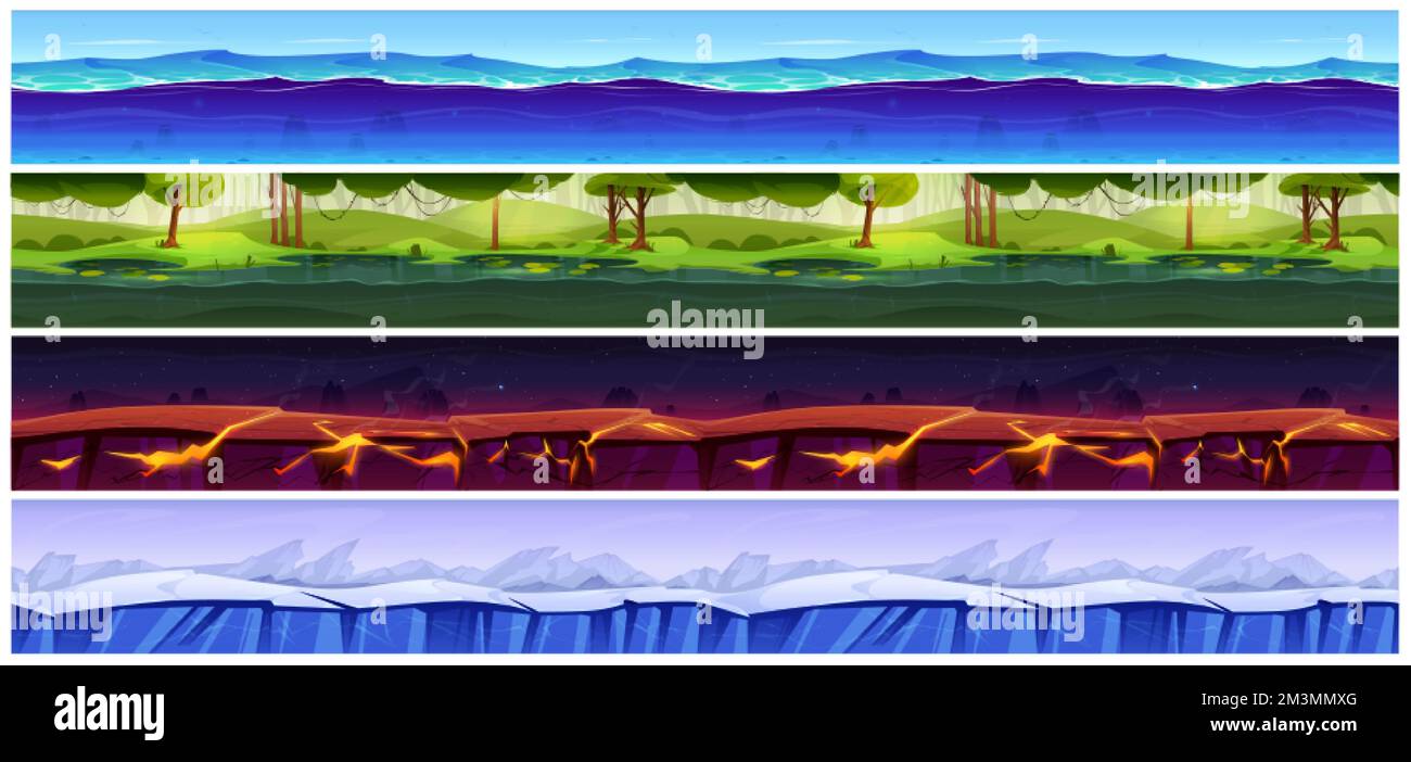 Seamless ground textures of game levels. Horizontal landscapes of ...