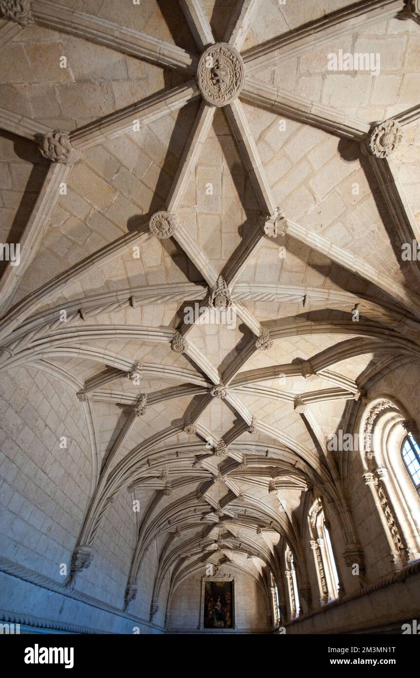 Vaulted ceiling of the refectory in Jeronimos Monastery (built in 16th ...