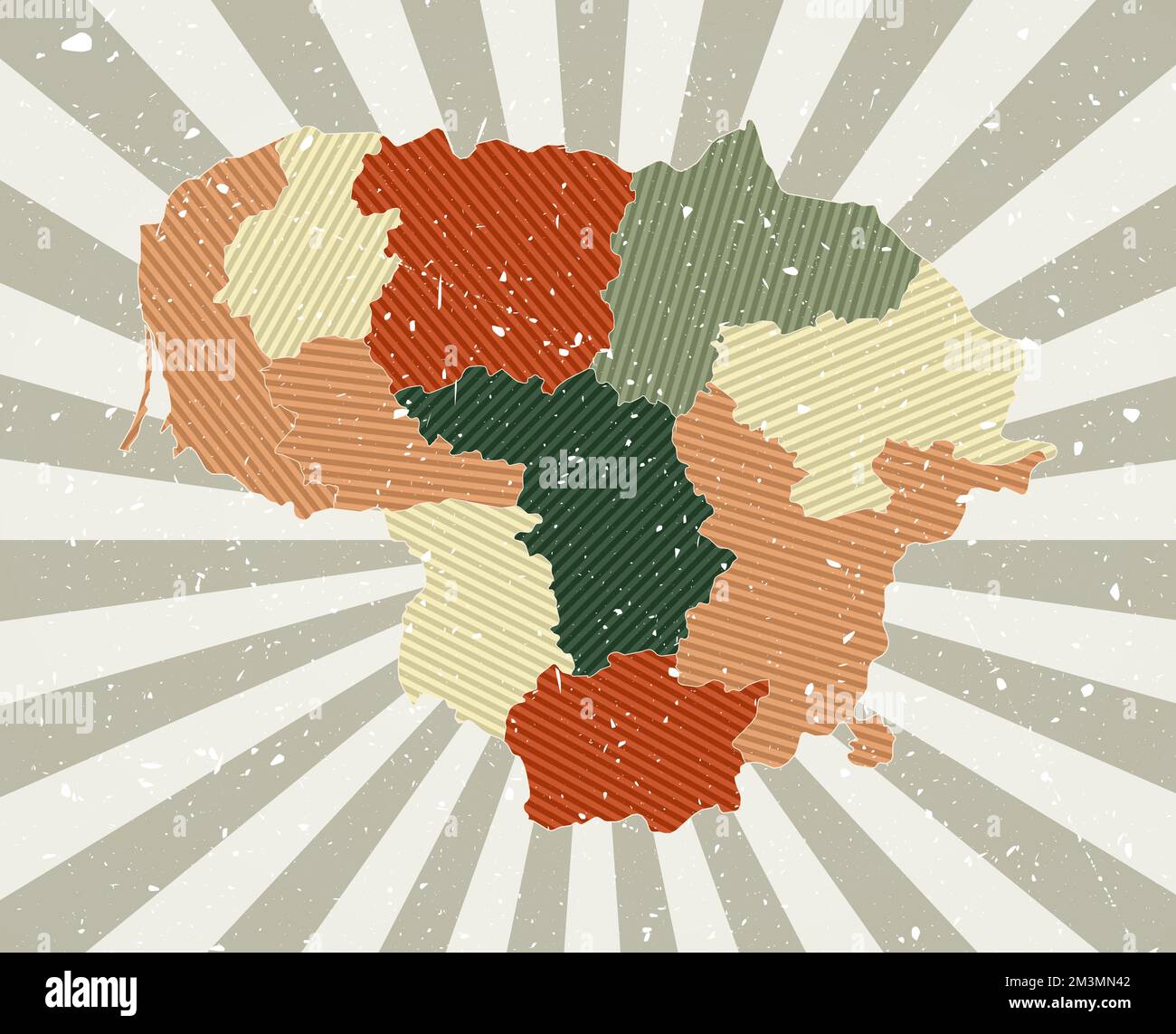 Lithuania vintage map. Grunge poster with map of the country in retro ...