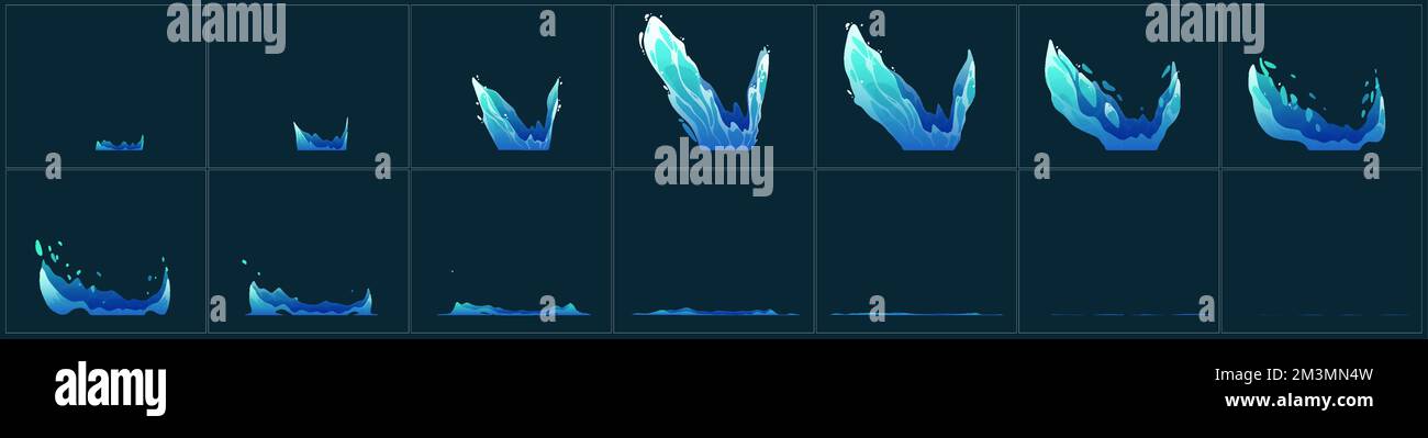 Water splash vfx animation sprite sheet. Stages of liquid aqua ...
