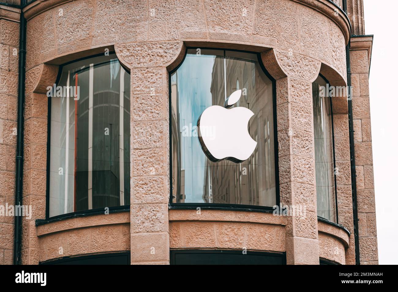 31 July 2022, Koln, Germany: Apple corporation logo on a building near ...