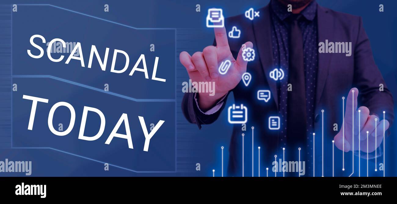 Sign displaying Scandal. Concept meaning an action or event regarded as ...