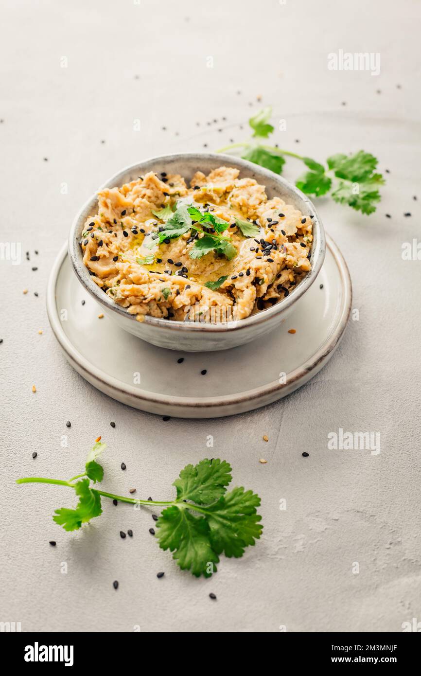 Middle Eastern delicious dip "Baba Ghanoush" or "Baba Ghanouj". It is ...