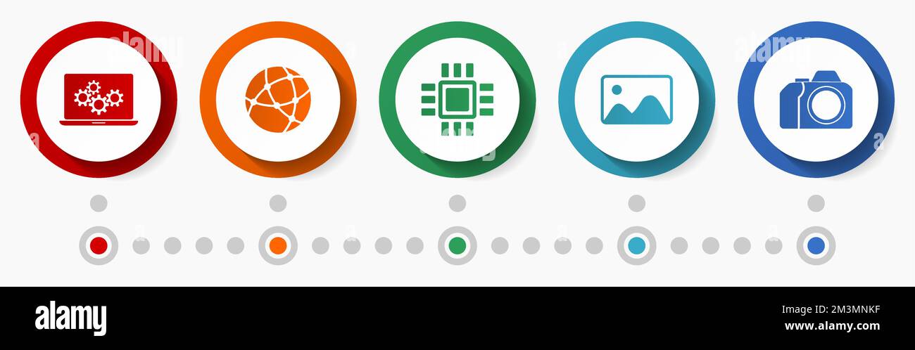 Technology vector icon set, computer concept flat design buttons, media ...