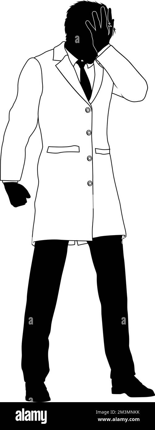 Scientist Engineer Inspector Upset Man Silhouette Stock Vector Image ...