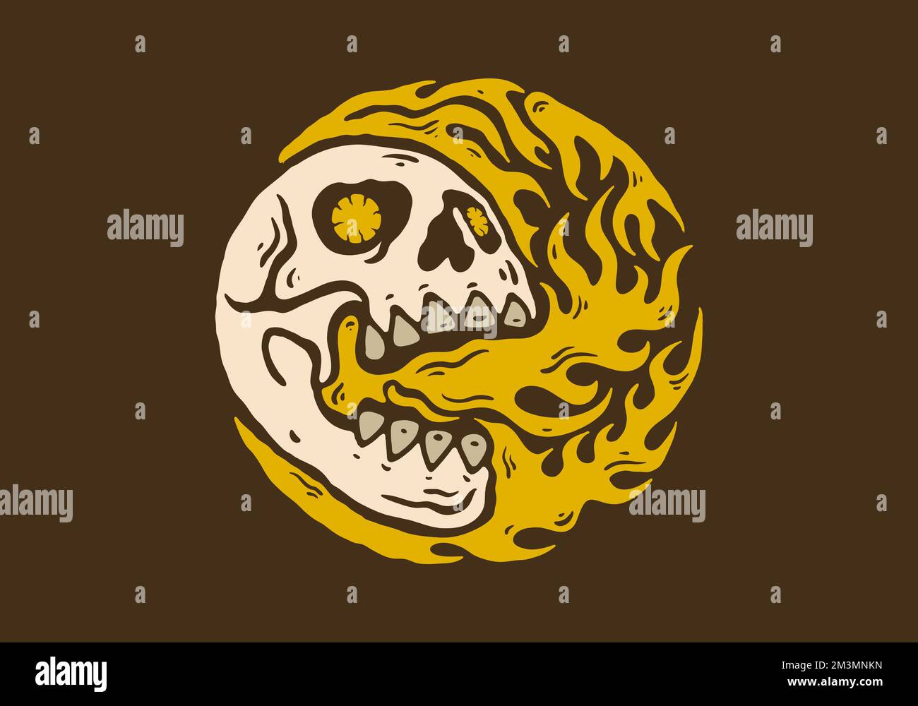 Illustration drawing design of skull with flaming fire Stock Vector ...