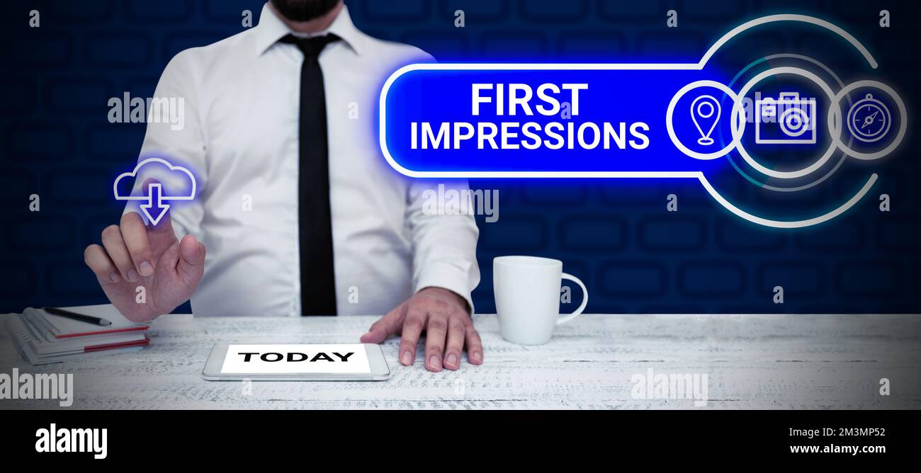 Handwriting text First Impressions. Business overview What a person ...