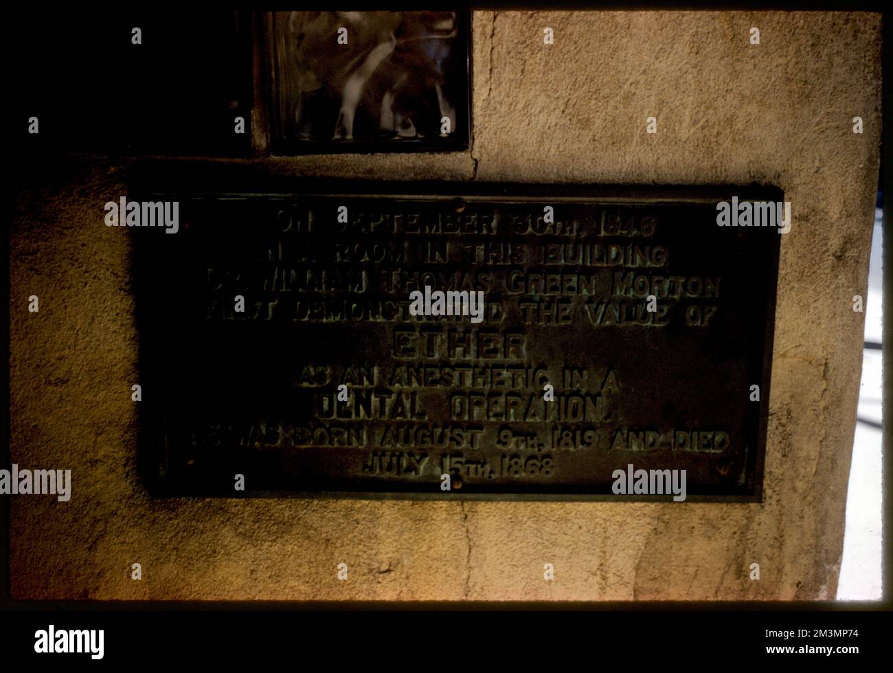 Plaque commemorating William Thomas Green Morton's demonstration of ...