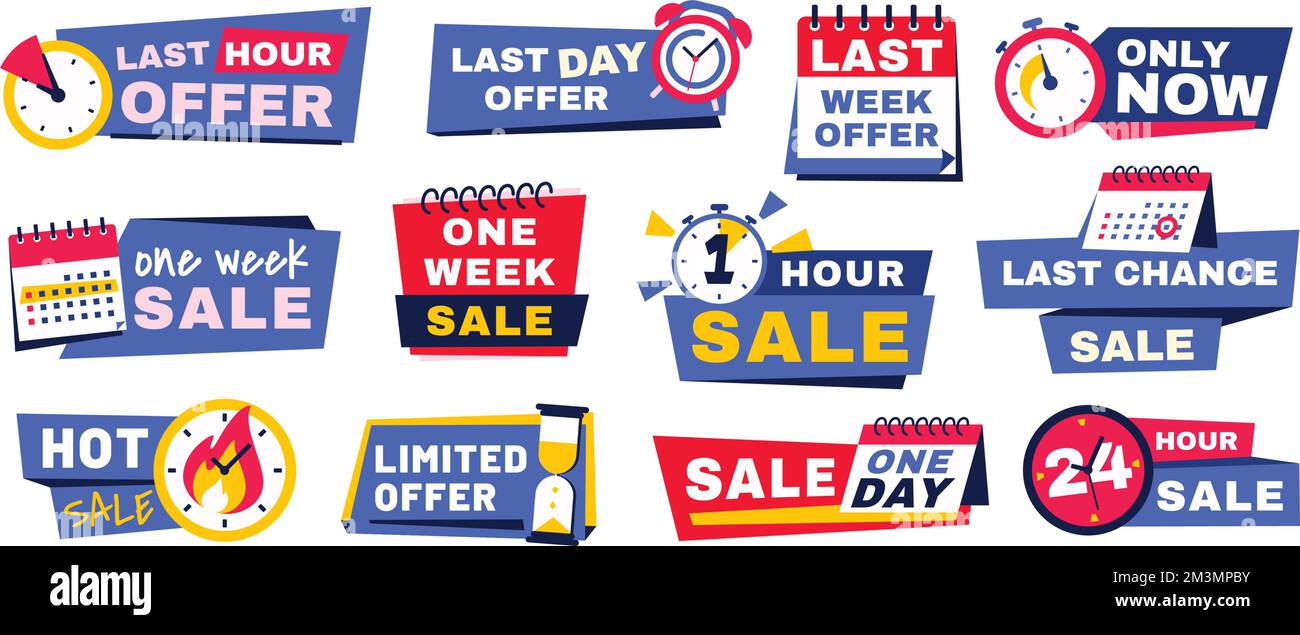 Countdown banners. Promo badges with timer, alarm and clock icons for ...