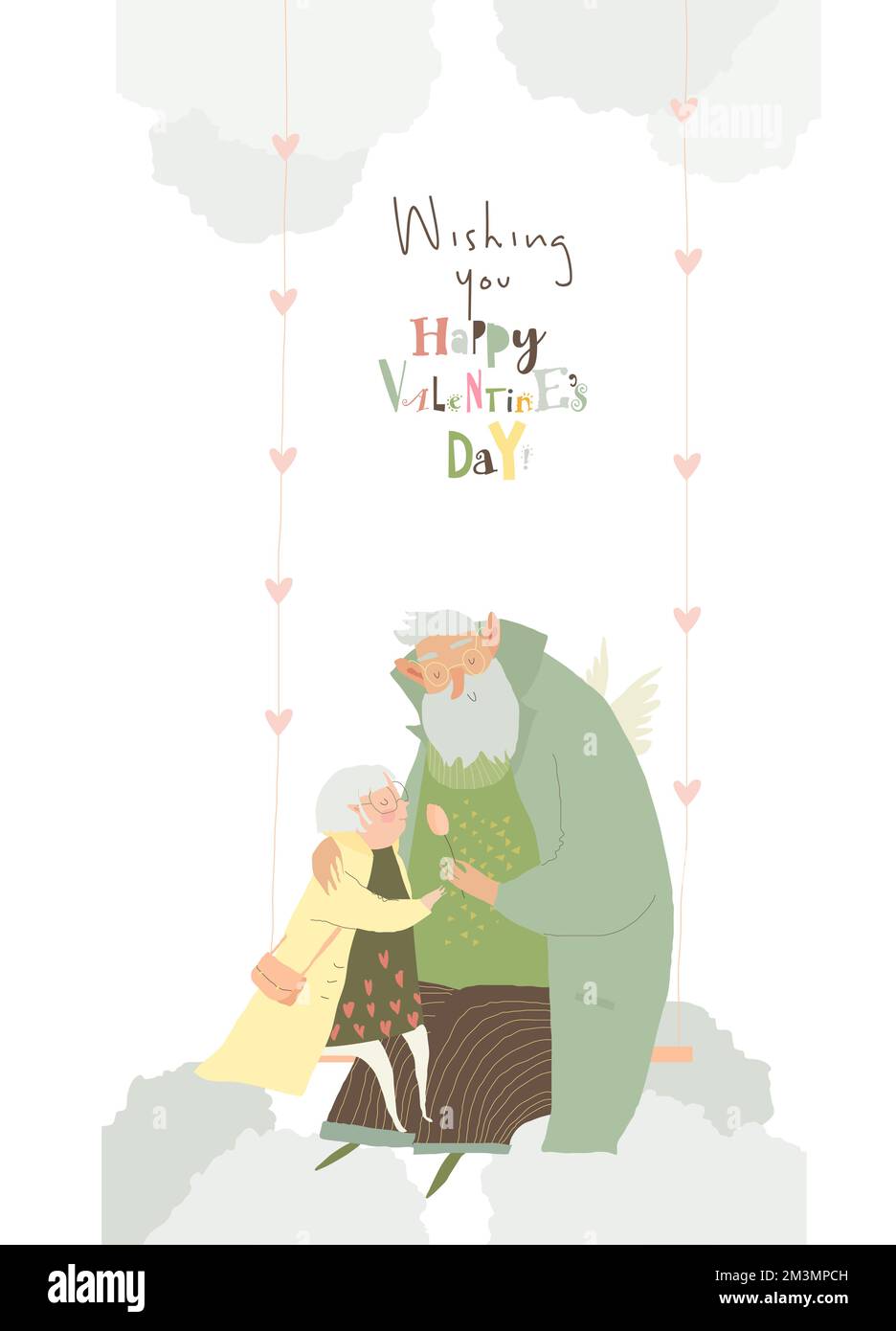 Cartoon Angel Grandfather swinging with Grandmother on Swing Stock ...