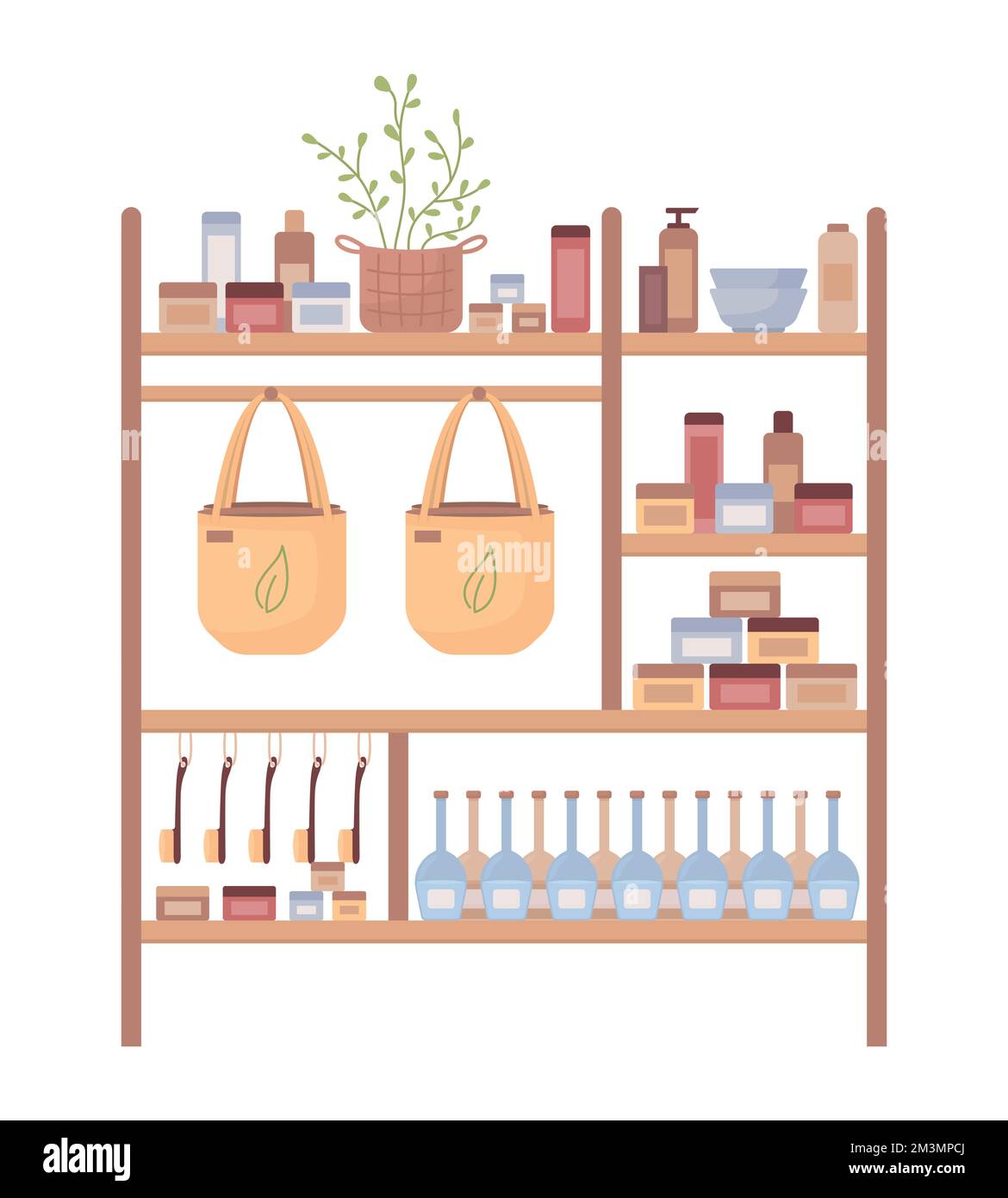 Natural cosmetic products on shelves semi flat color vector object ...