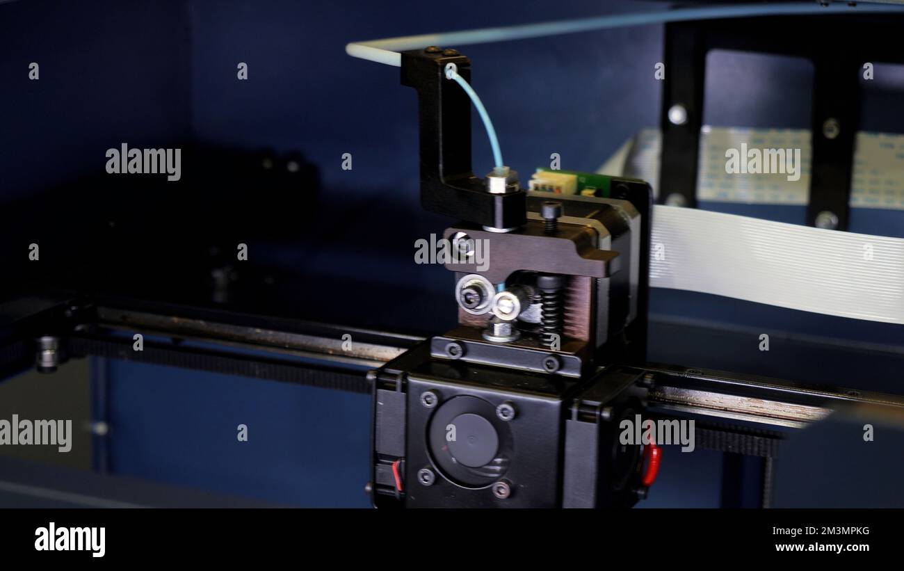 3D printer printing process. Media. Close up of 3d printing machine in ...