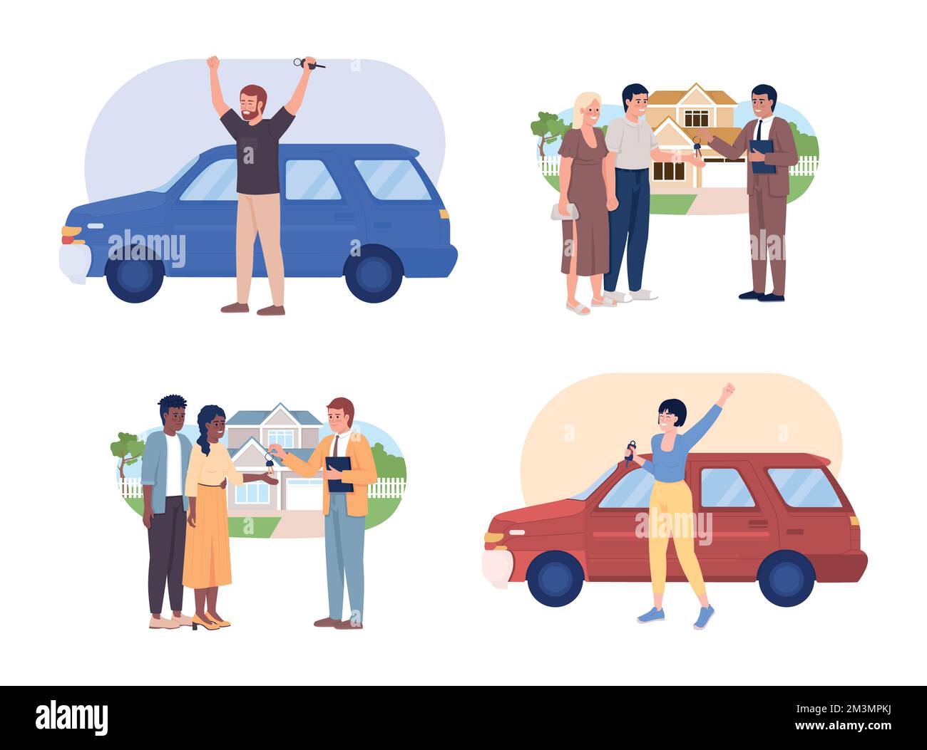 Buying house and car 2D vector isolated illustrations set Stock Vector Image & Art - Alamy