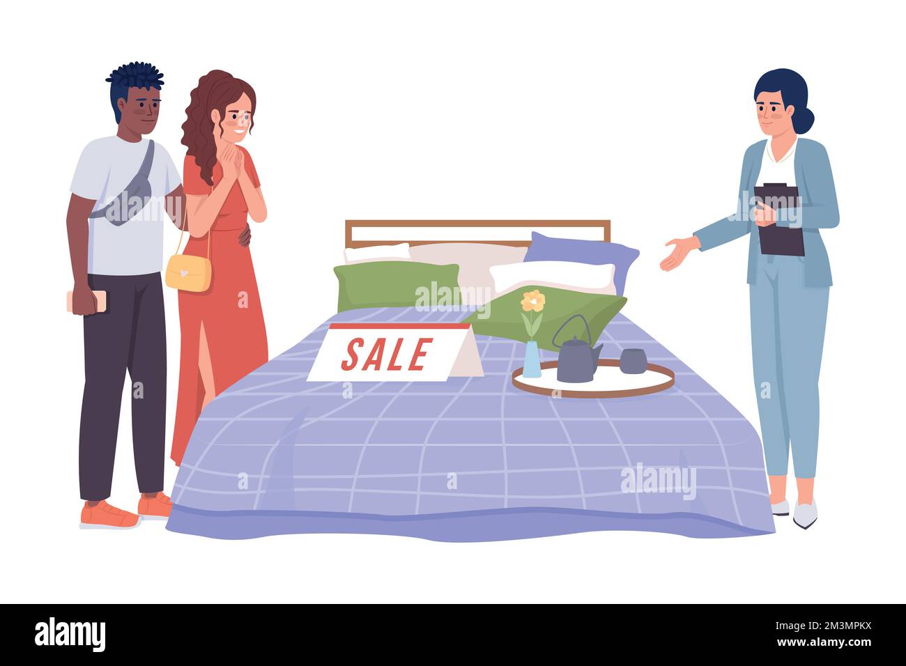 Buying bed 2D vector isolated illustration Stock Vector Image & Art - Alamy