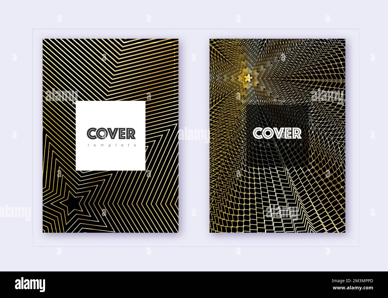Hipster cover design template set. Gold abstract lines on black ...