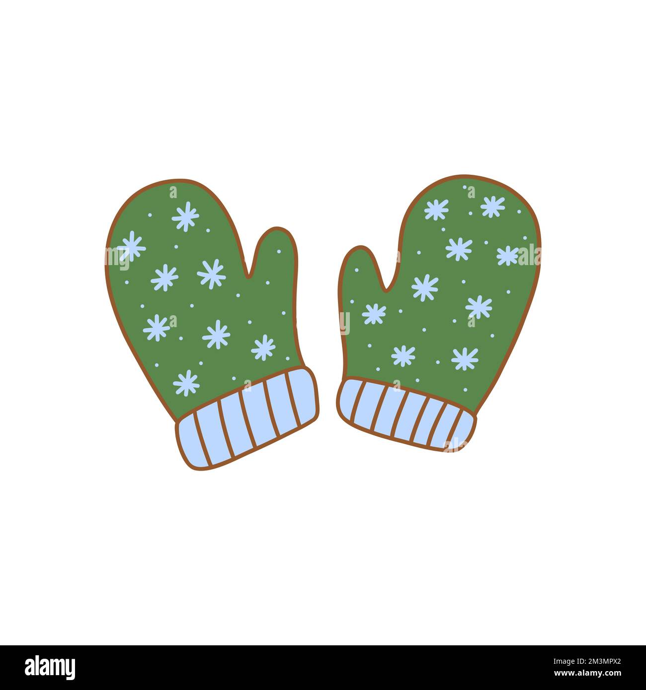 Cute green winter warm cozy mittens with snowflakes. Accessory for ...