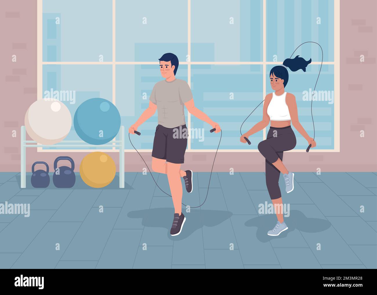 Doing jumping rope workout flat color vector illustration Stock Vector ...