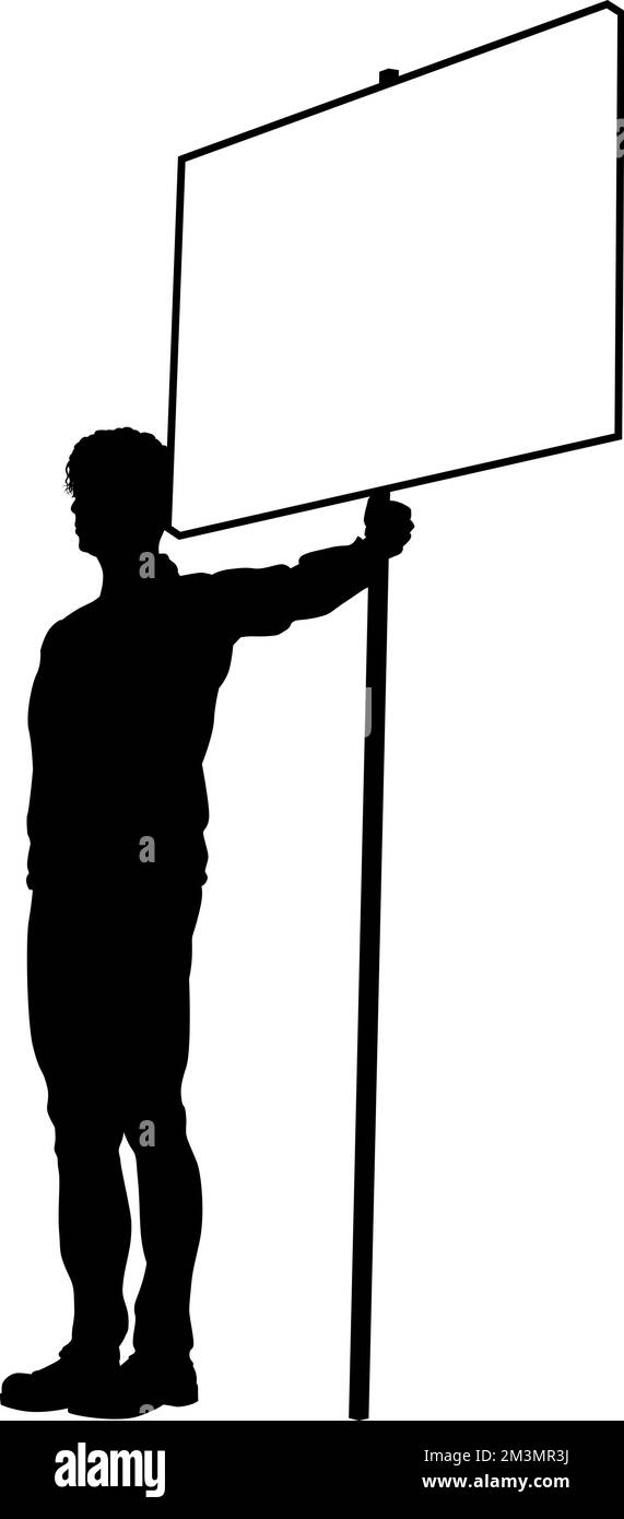 Protest Rally March Picket Sign Silhouette Person Stock Vector Image ...