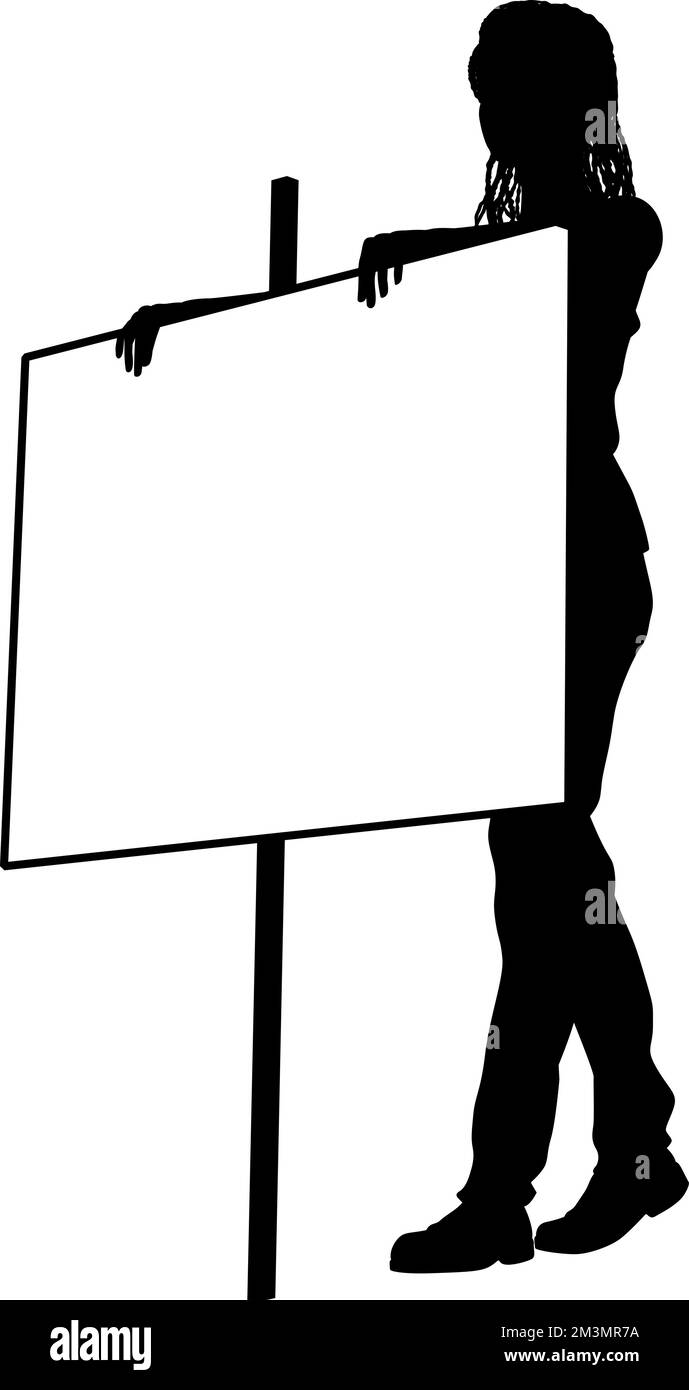 Protest Rally March Picket Sign Silhouette Person Stock Vector Image ...