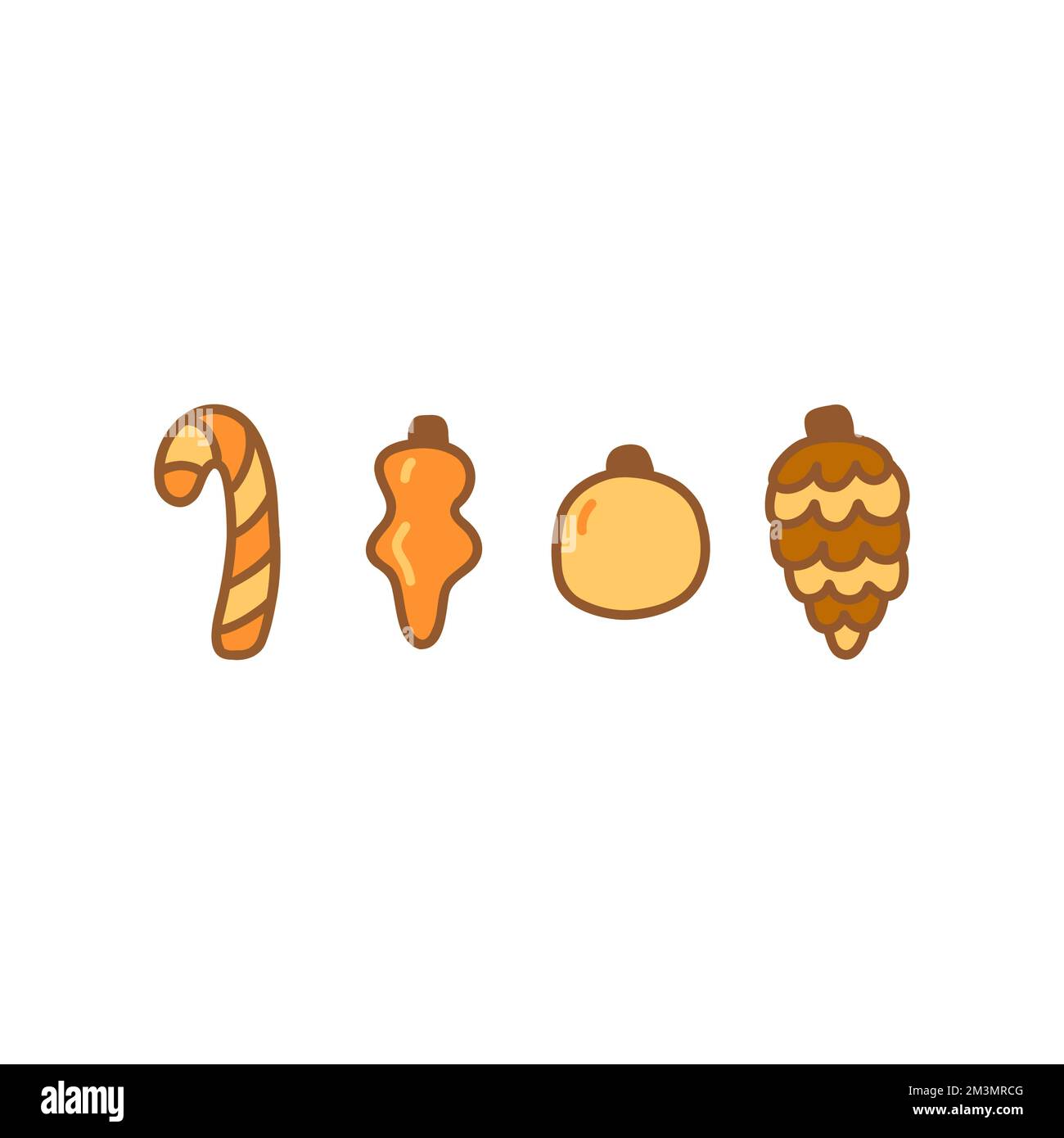 Set of Christmas decorations toys. Cone and glass ball, cane. Colorful ...