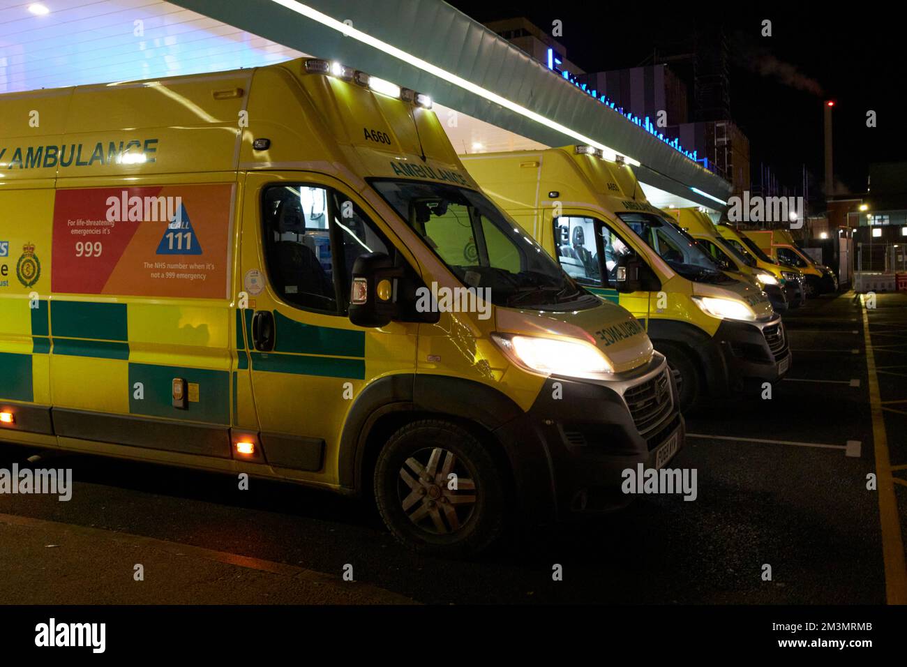 Queue of ambulances outside aintree university hospital fazakerley on a ...