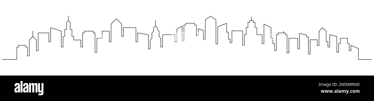 Continuous line city building. One single outline cityscape continuous ...