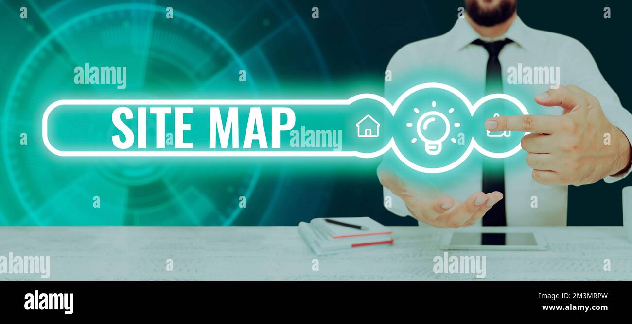 Sign displaying Site Map. Business showcase designed to help both users ...