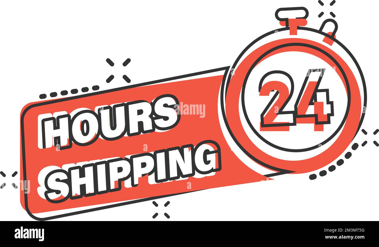 24 hours service icon in comic style. All day business and service ...