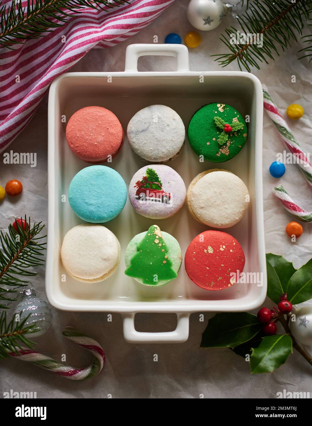 A vertical shot of Chirstmas themed macarons - Holidays concept Stock ...