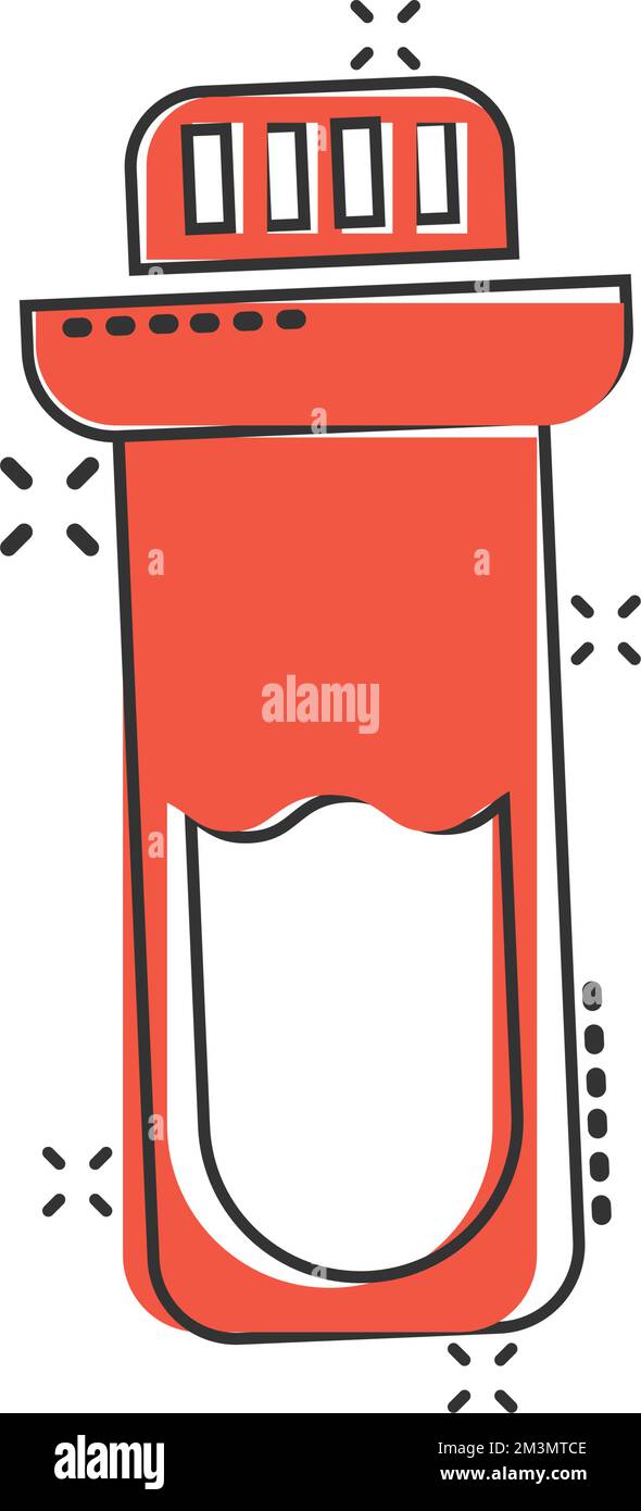 Blood in test tube icon in comic style. Laboratory flask cartoon vector ...