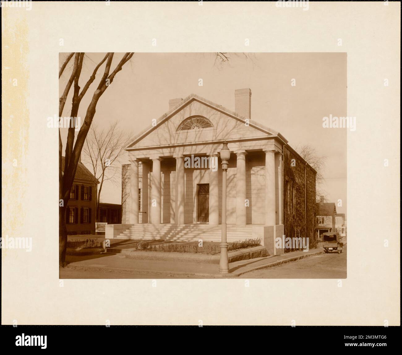 Plymouth Tercentenary celebration, granite portico of Pilgrim Hall ...