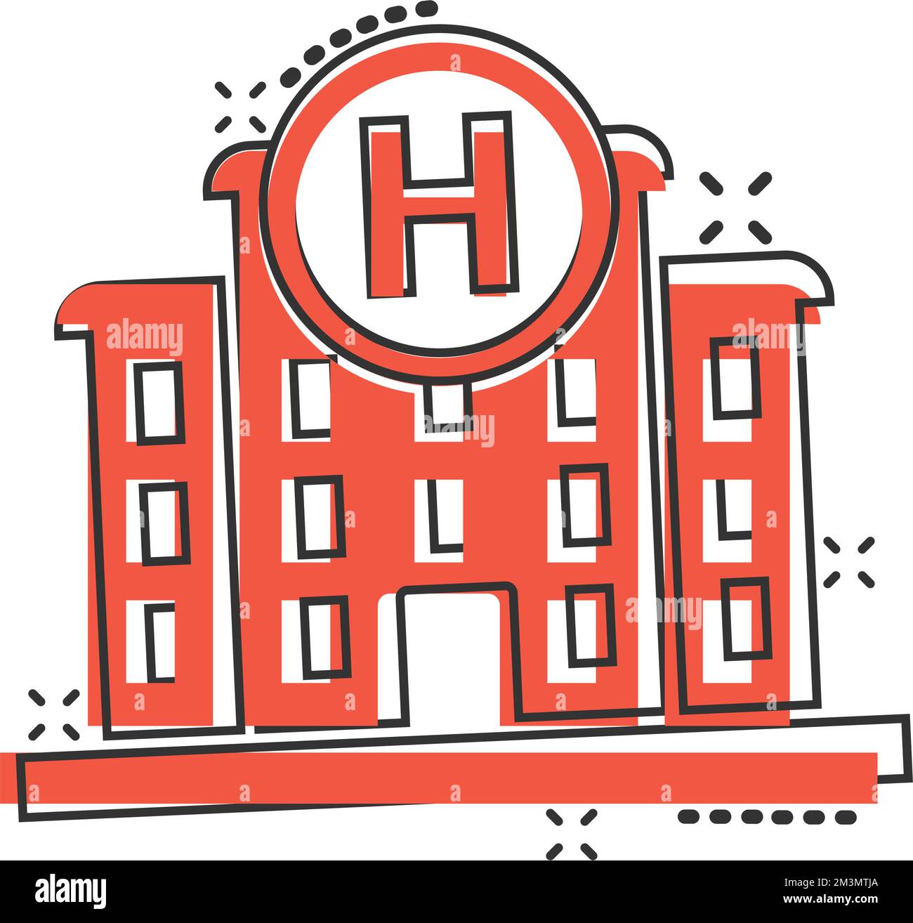 Hospital building icon in comic style. Medical clinic cartoon vector ...
